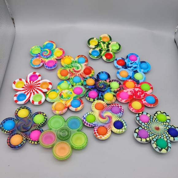 Toys | 12 Pack Fidget Spinner Pop It 2in1 Bubble Popper Sensory Toys ...